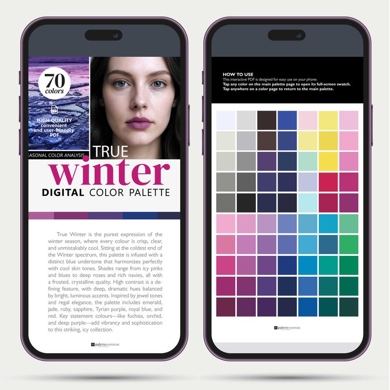 True Winter Color Palette – Digital Swatches for Phone • 70 Colors ...