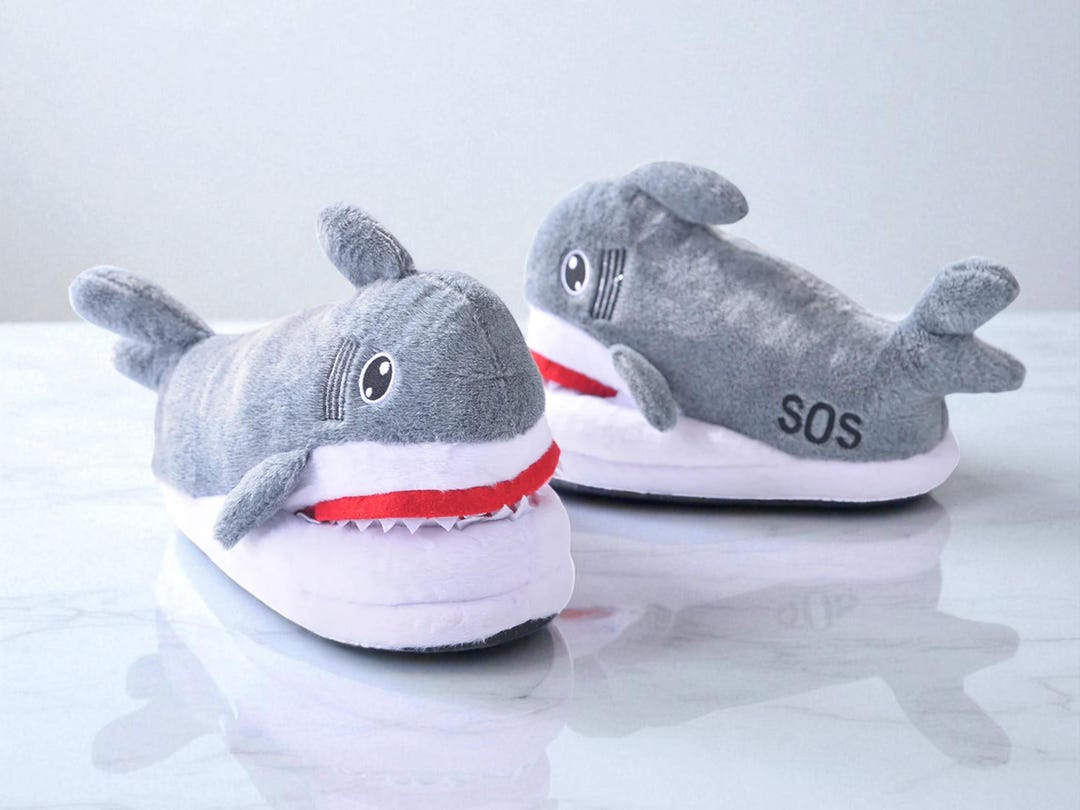 Fuzzy Shark Slippers: Funny Winter Cotton House Shoes - Etsy