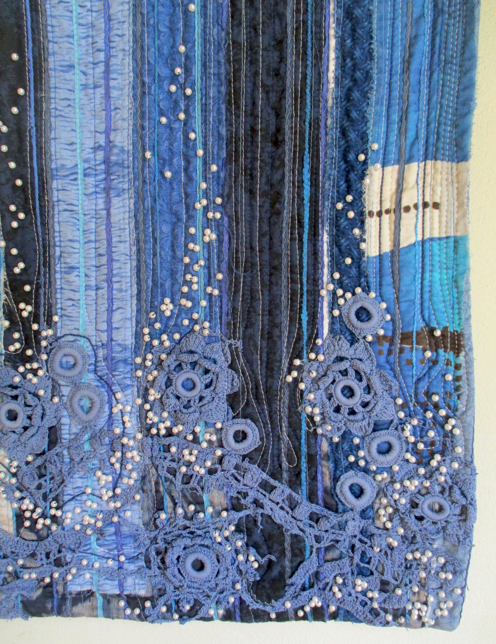 Blue Waterfall Textile Art, Wall Hanging, 13.5 X 37 In - Etsy