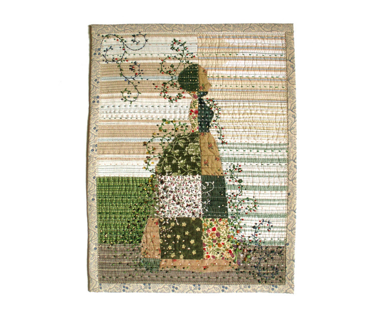 Lady in the Garden Textile Art in Spring Colors - Etsy
