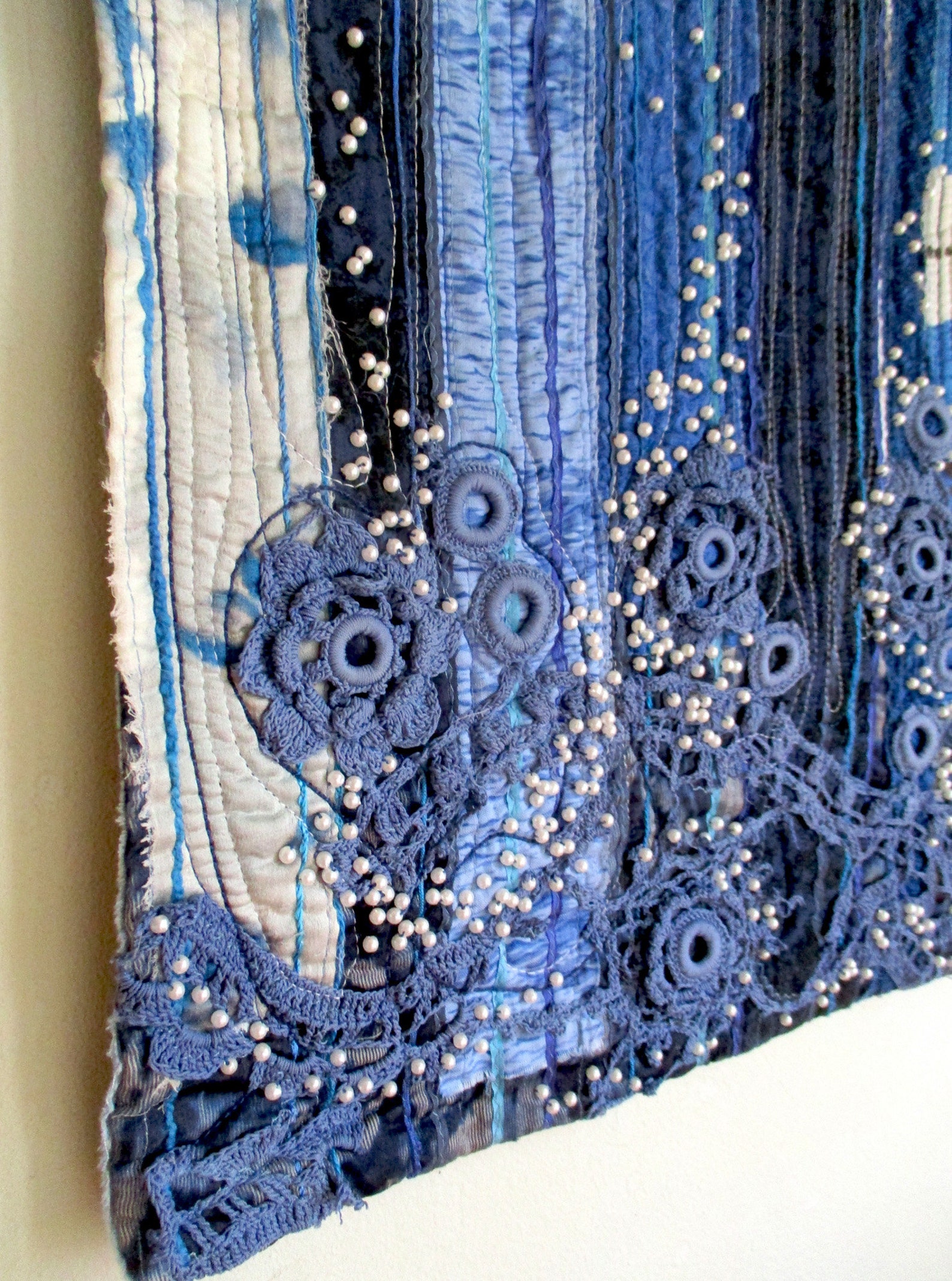 Blue Waterfall Textile Art, Wall Hanging, 13.5 X 37 In - Etsy