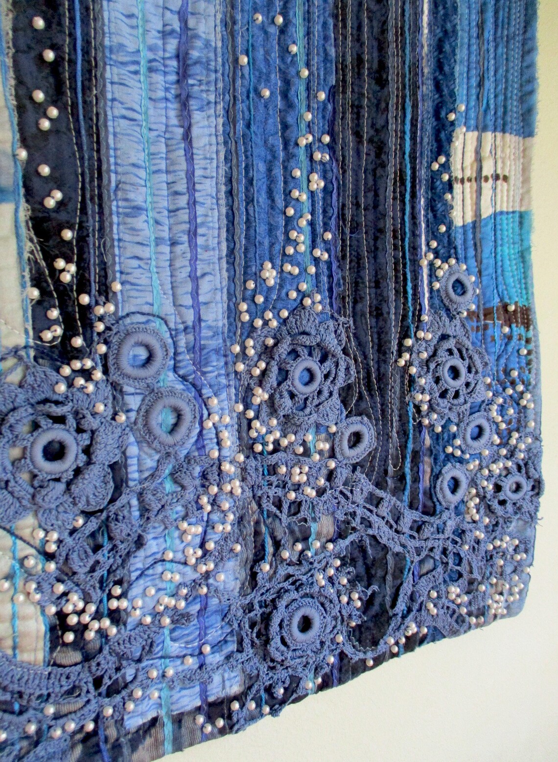 Blue Waterfall Textile Art, Wall Hanging, 13.5 X 37 In - Etsy