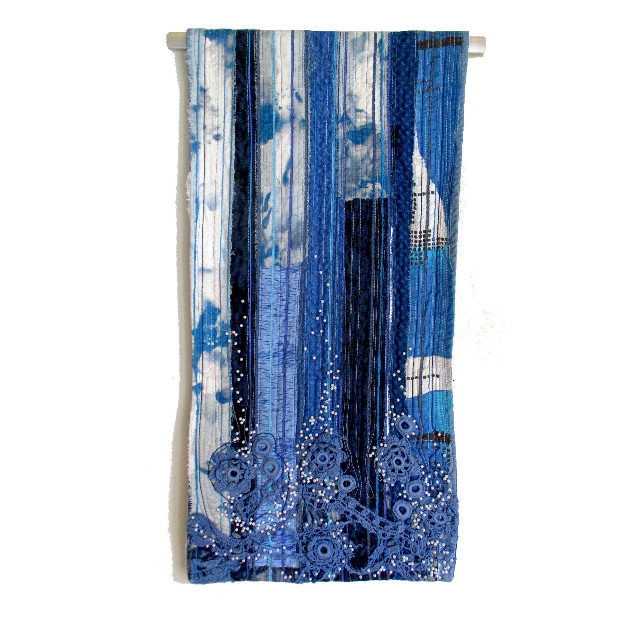 Blue Waterfall Textile Art, Wall Hanging, 13.5 X 37 In - Etsy