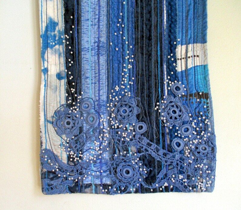 Blue Waterfall Textile Art, Wall Hanging, 13.5 X 37 In - Etsy