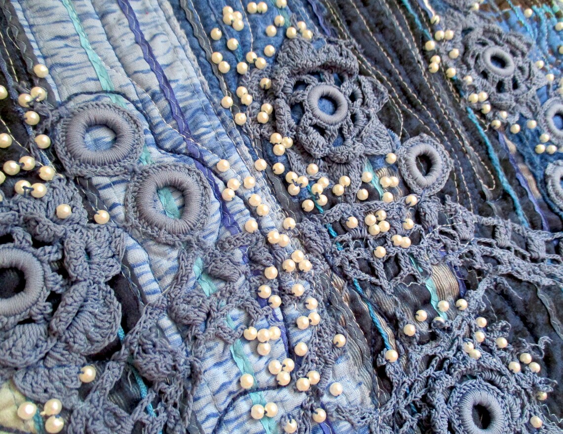 Blue Waterfall Textile Art, Wall Hanging, 13.5 X 37 In - Etsy