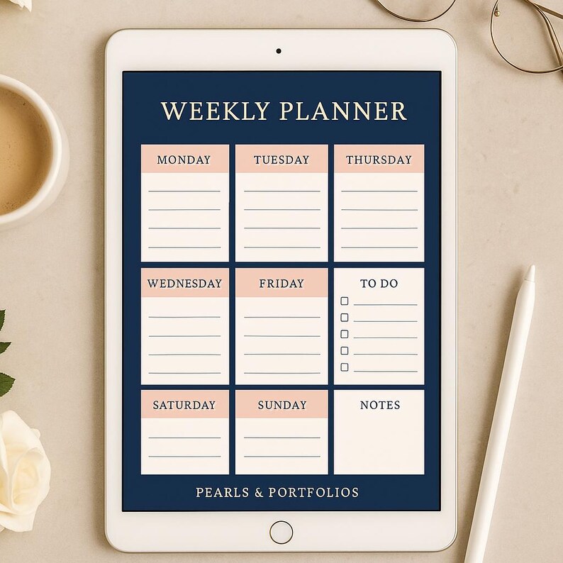 Weekly Planner Printable | Elegant Pearls & Portfolios Design ...