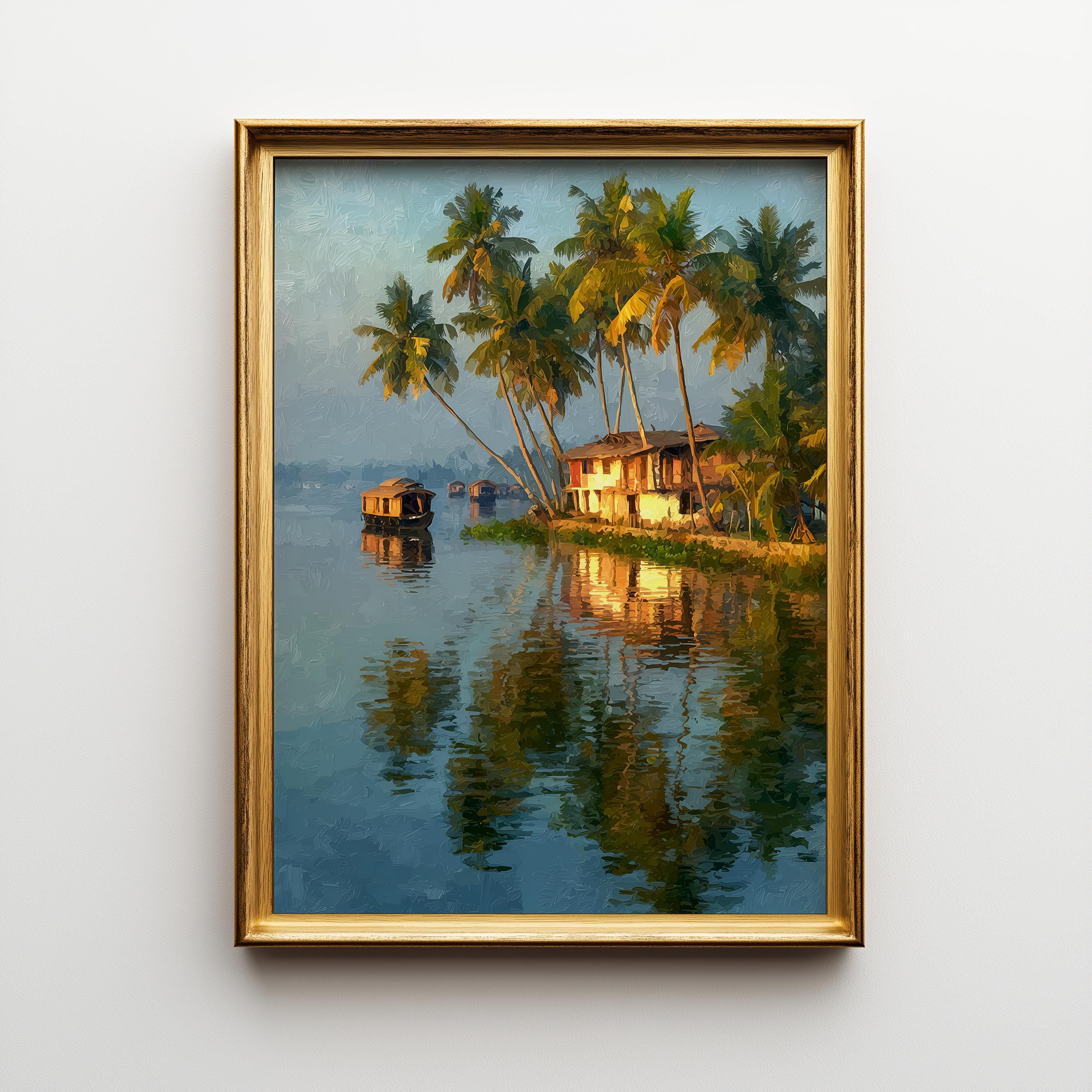 Wall Art, Oil Painting Print, Kerala Backwaters, Indian Landscape ...