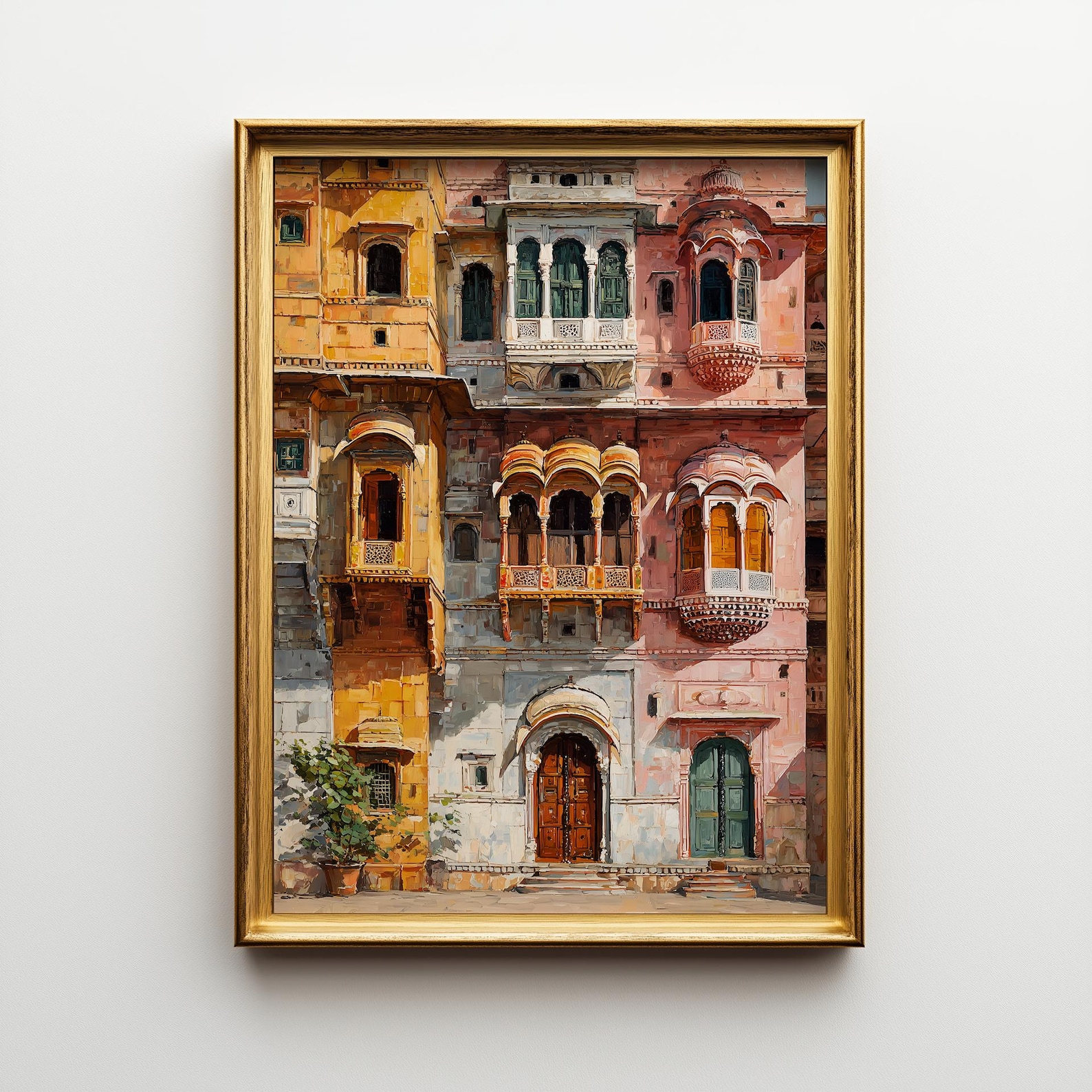 Rajasthani Haveli Oil Painting Print, Indian Architecture Wall Art ...