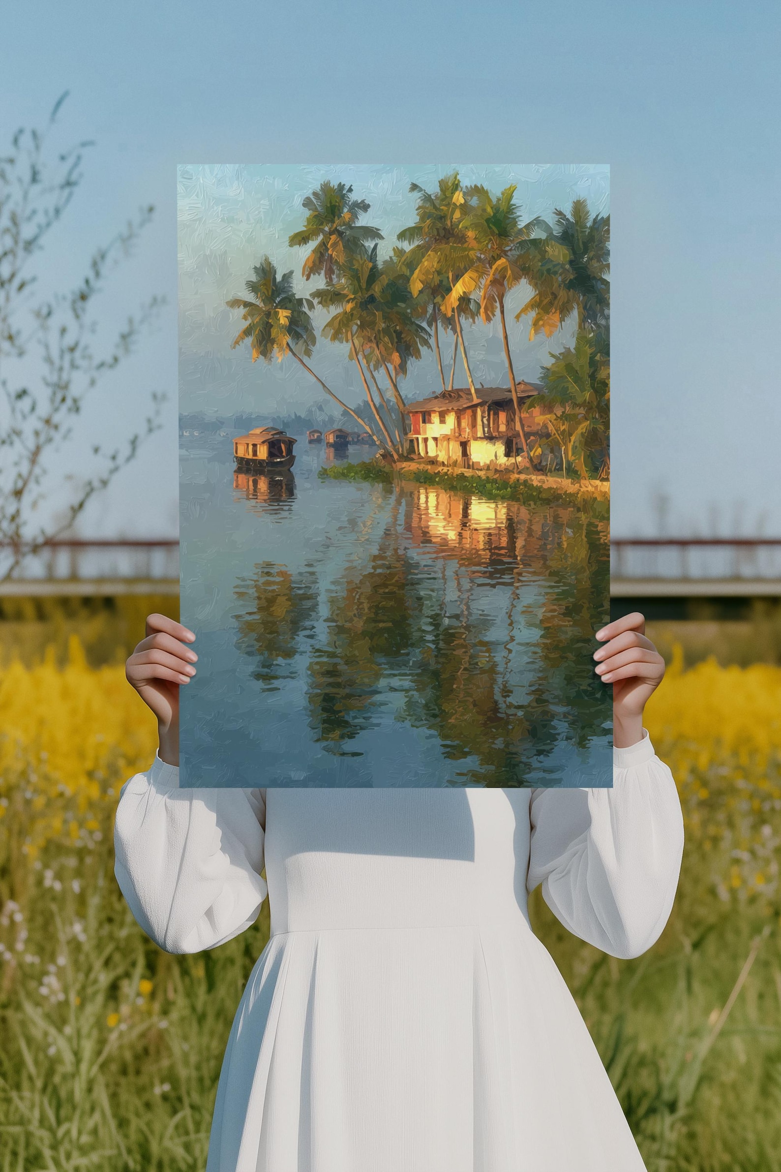 Wall Art, Oil Painting Print, Kerala Backwaters, Indian Landscape ...