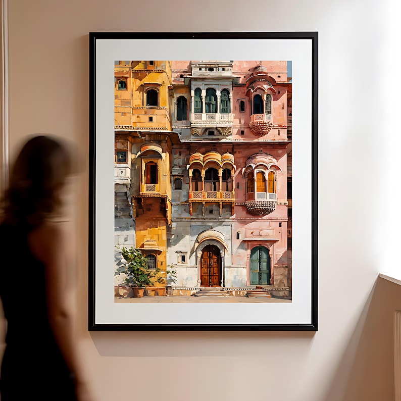 Rajasthani Haveli Oil Painting Print, Indian Architecture Wall Art ...