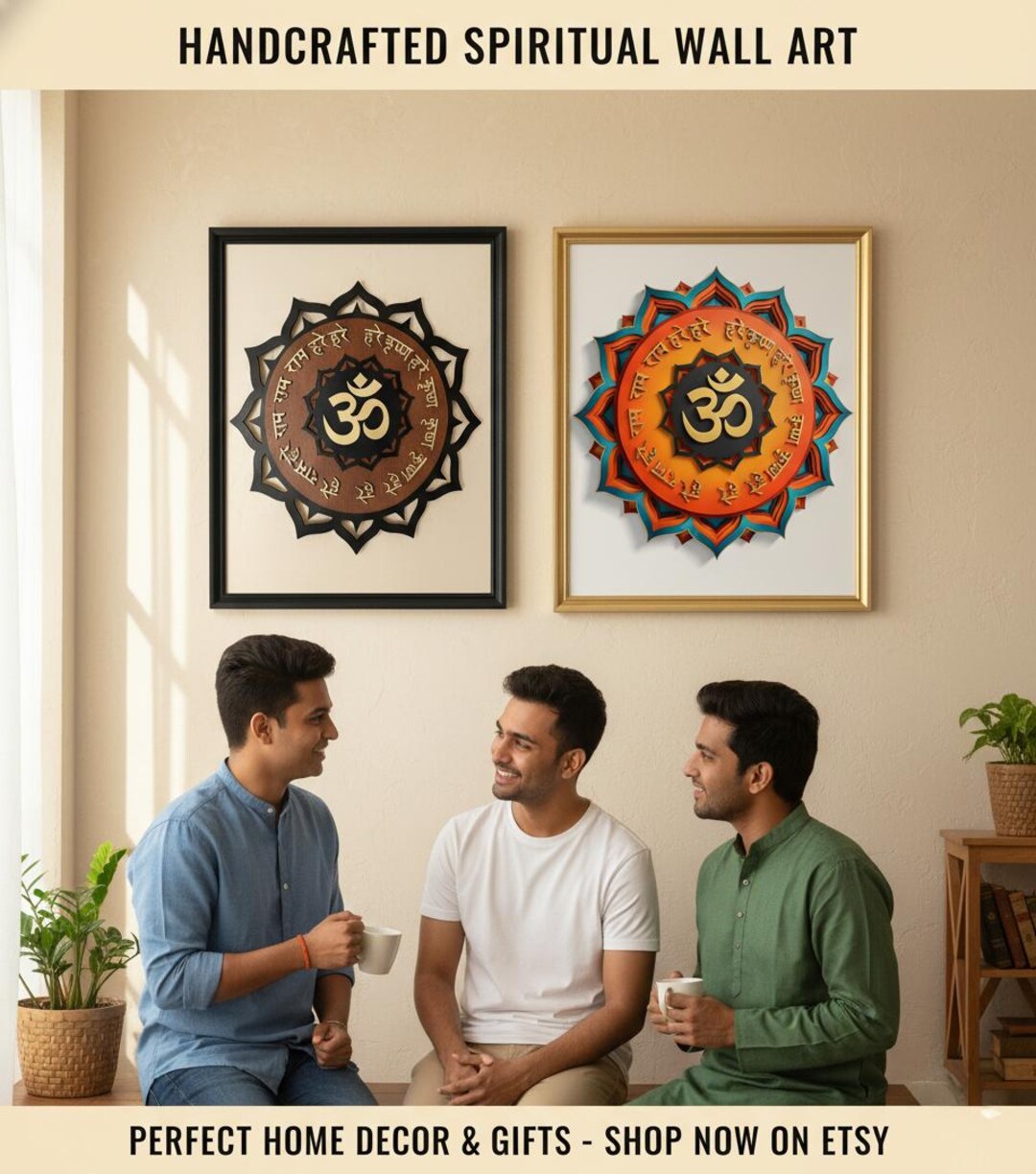 Sacred Krishna Mandala Wall Art, Colorful Om Spiritual Poster, Zen ...