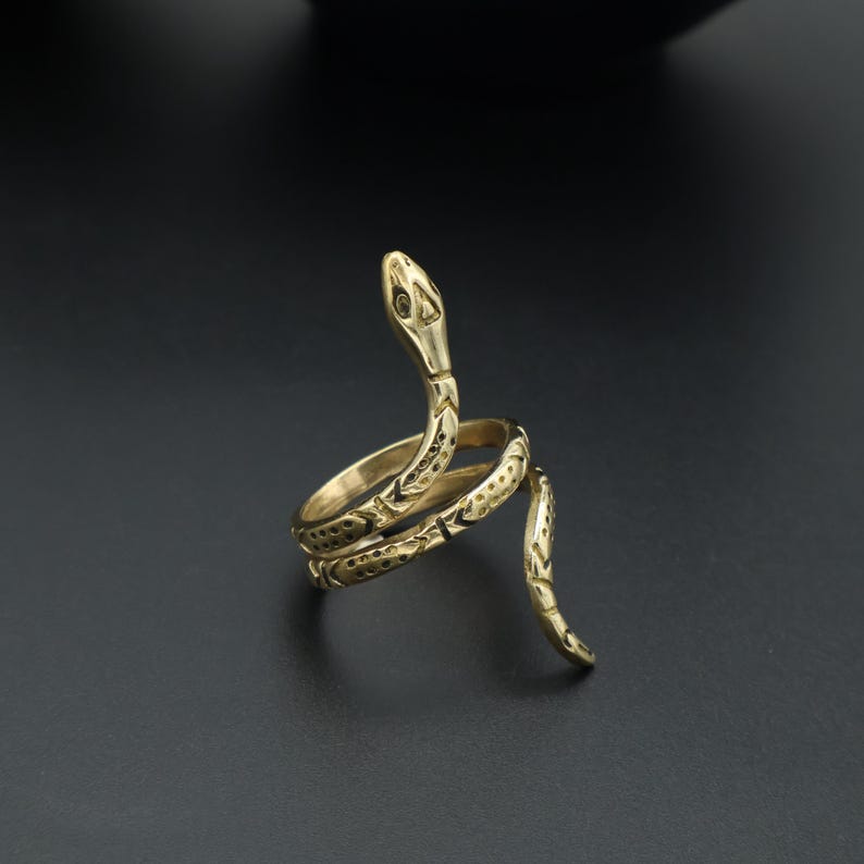 Gold Brass Snake Ring – Adjustable Serpent Statement Jewelry for Men ...