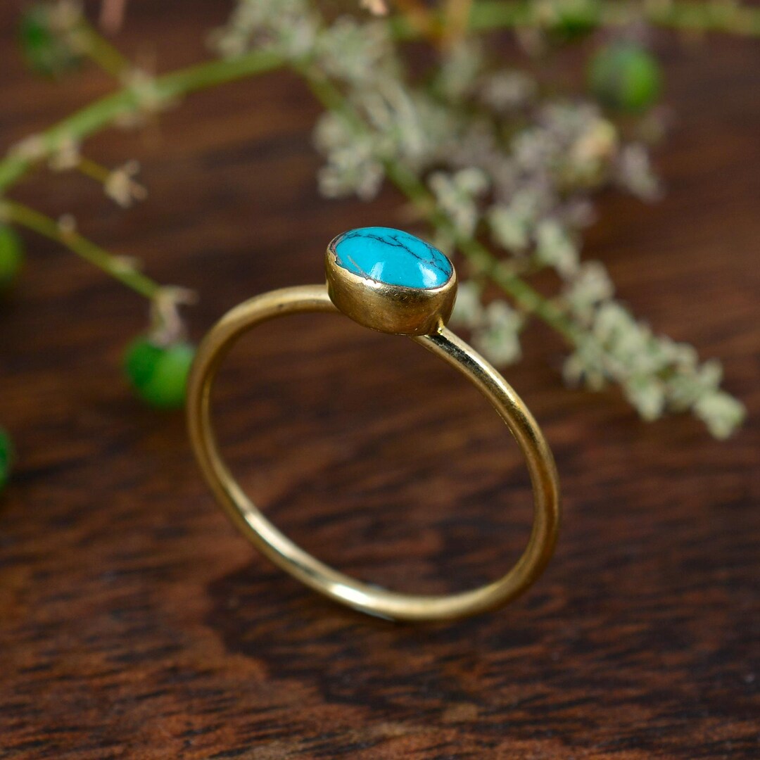 Handmade Brass Turquoise Ring – Minimalist Boho Stacking Jewelry - Etsy