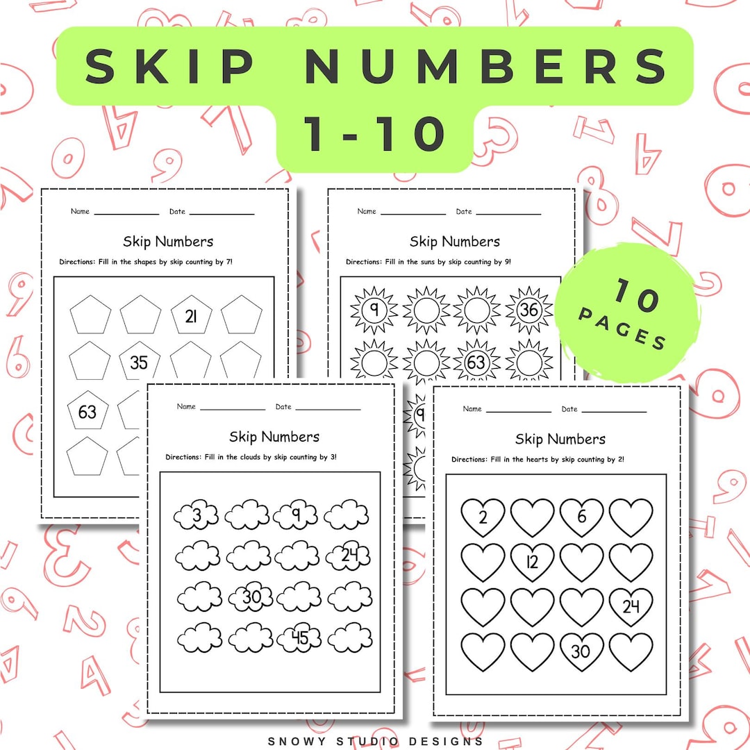 Skip Counting Worksheets 1–10 Printable | Count by 2s 3s 4s up to 10 ...