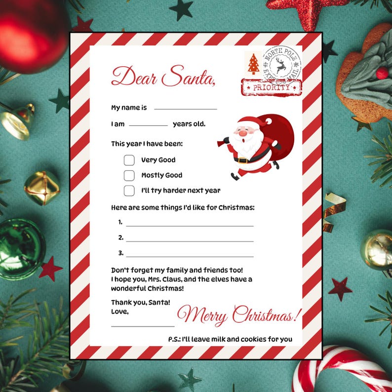 Christmas Santa Letter Printable for Kids (PDF) - Etsy