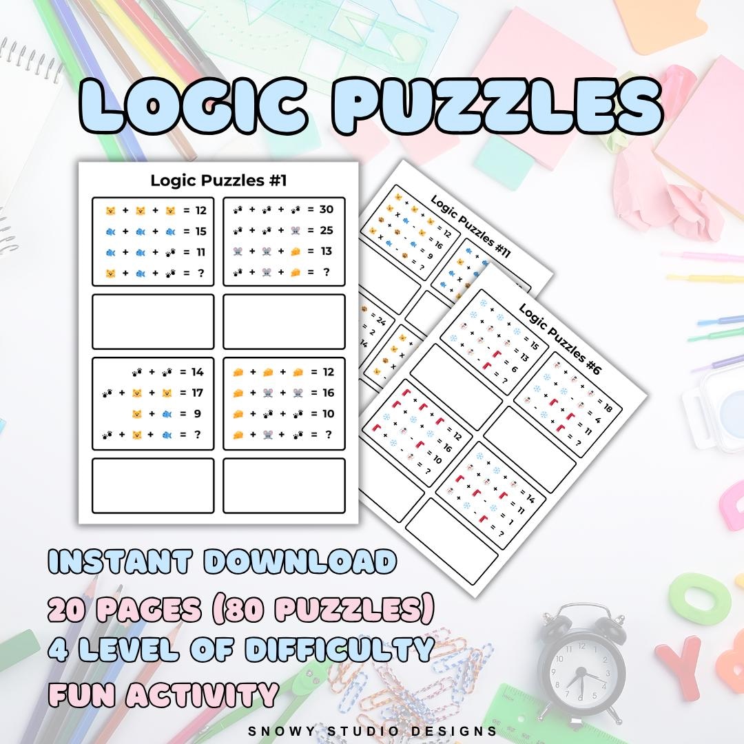Printable Math Logic Puzzles | 80 Visual Puzzles, 4 Difficulty Levels ...