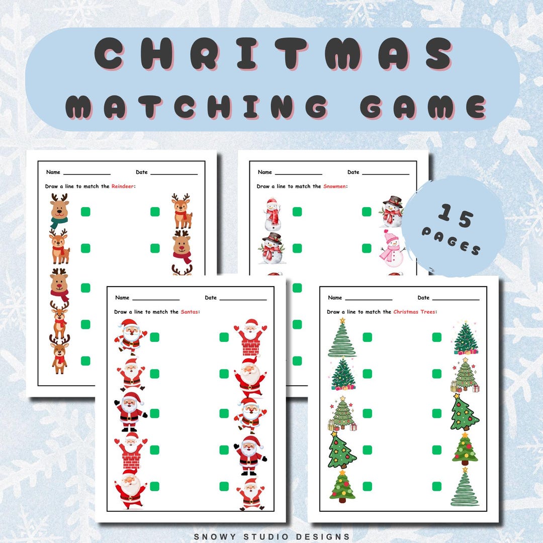 Christmas Matching Game | Printable Kids Activity, Holiday Worksheet ...