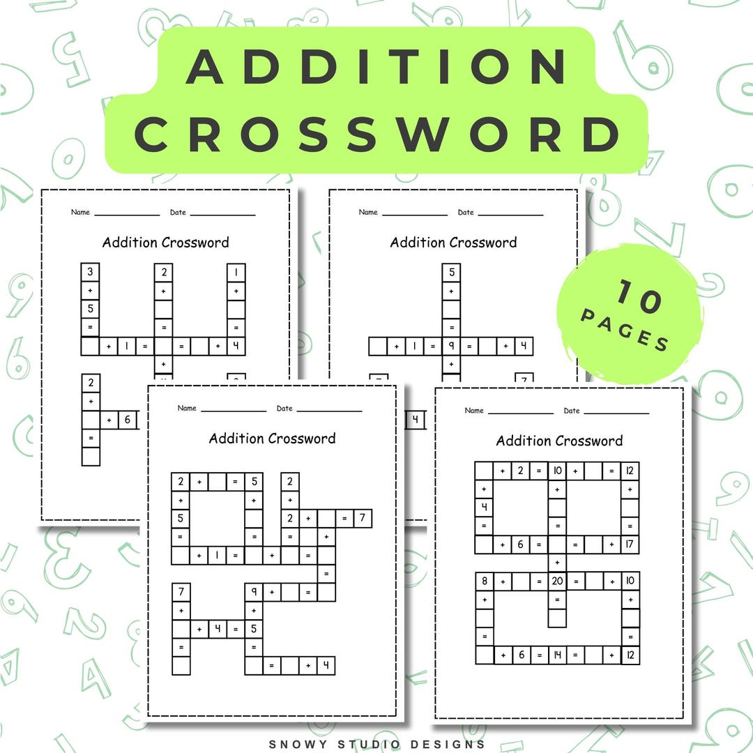 Addition Crossword Puzzles | Math Worksheets for Kids (PDF) - Etsy