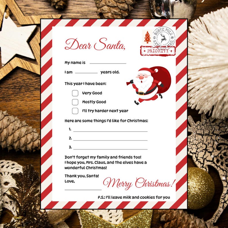 Christmas Santa Letter Printable for Kids (PDF) - Etsy