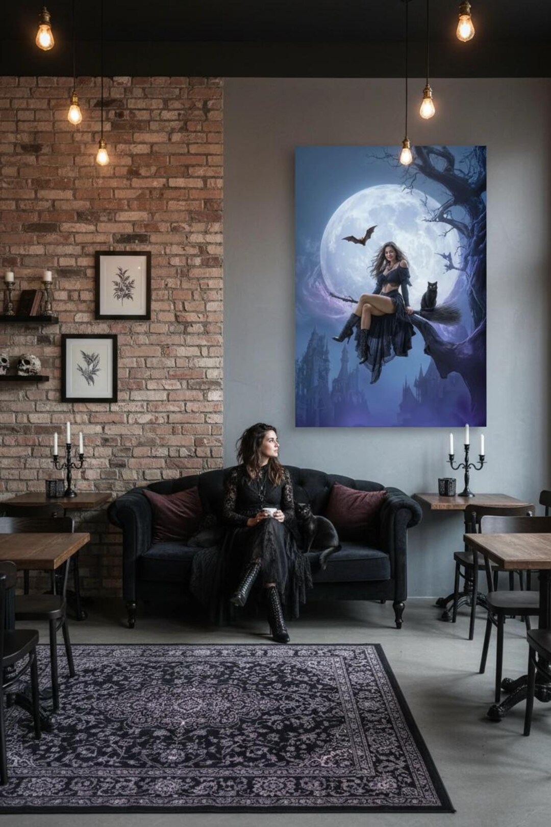 Moonlit Witch Wall Art, Gothic Witch Home Decor, Fantasy Woman Poster ...