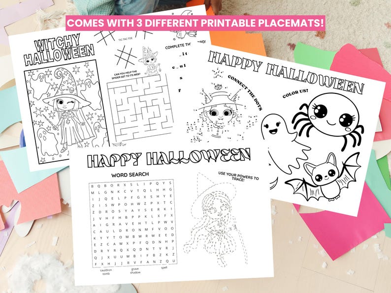 Halloween Witch Activity Placemats Printable Kids Games, Tracing, Maze ...