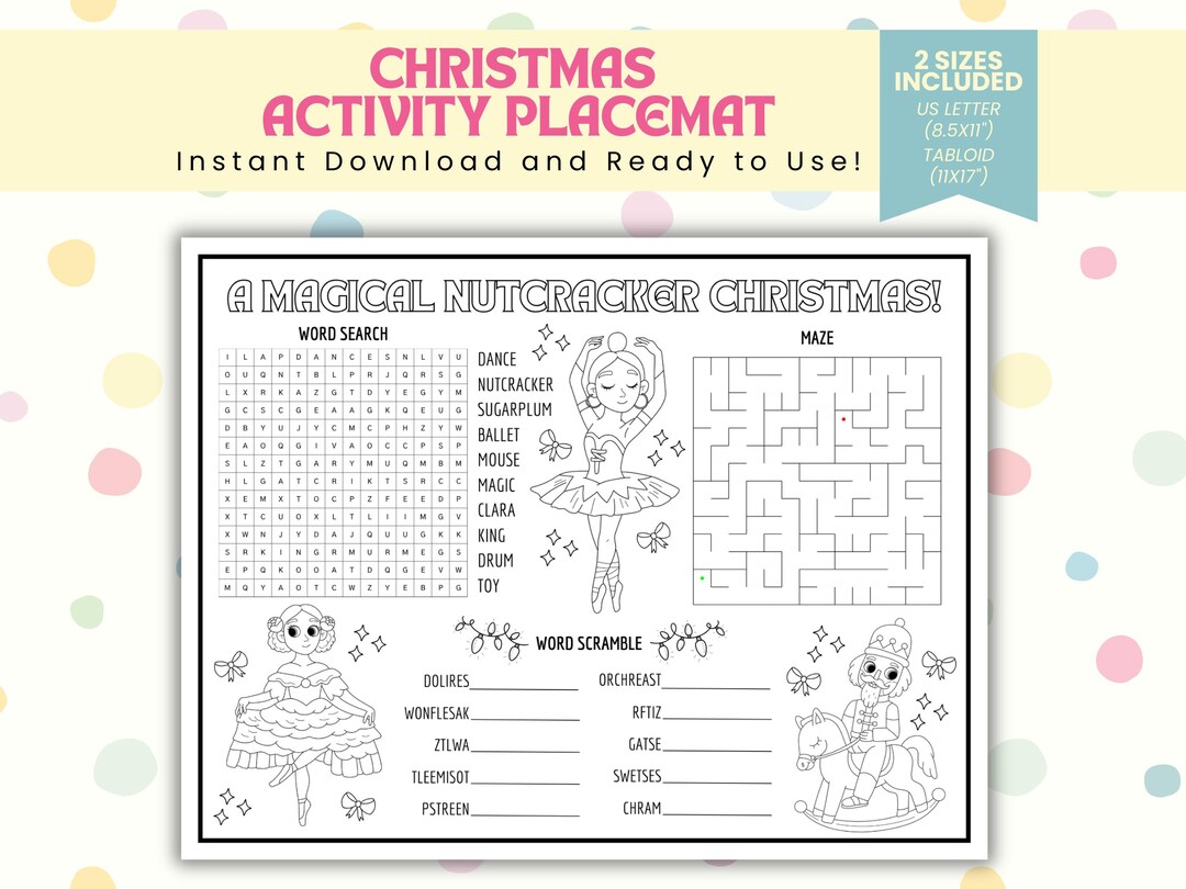 Nutcracker Christmas Activity Placemat Printable Festive Kids Holiday ...