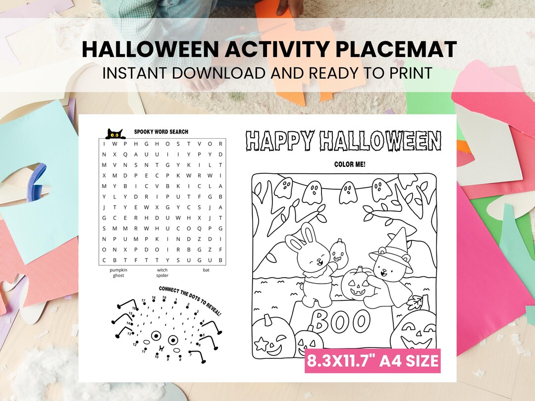 Halloween Activity Placemat for Kids Printable Games & Coloring ...