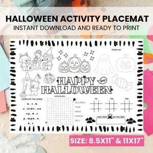 Printable Halloween Activity Placemat Kids Coloring Word Search Maze ...