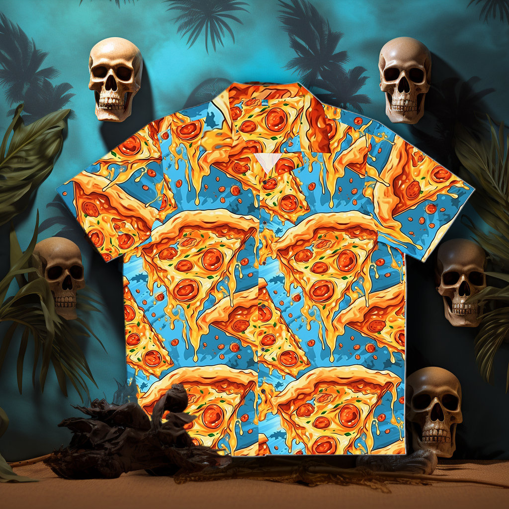Abstract Exploding Pizza Hawaiian Shirt Whimsical Foodie Design Unique ...