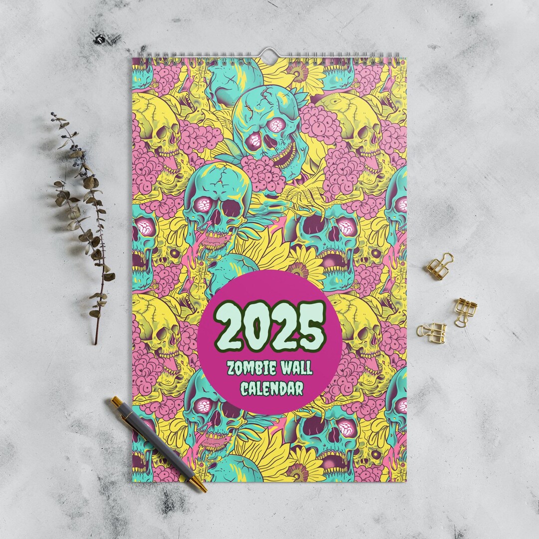 2025 Calendar With Colorful Bizarre Zombie Patterns Creepy Wall Art ...