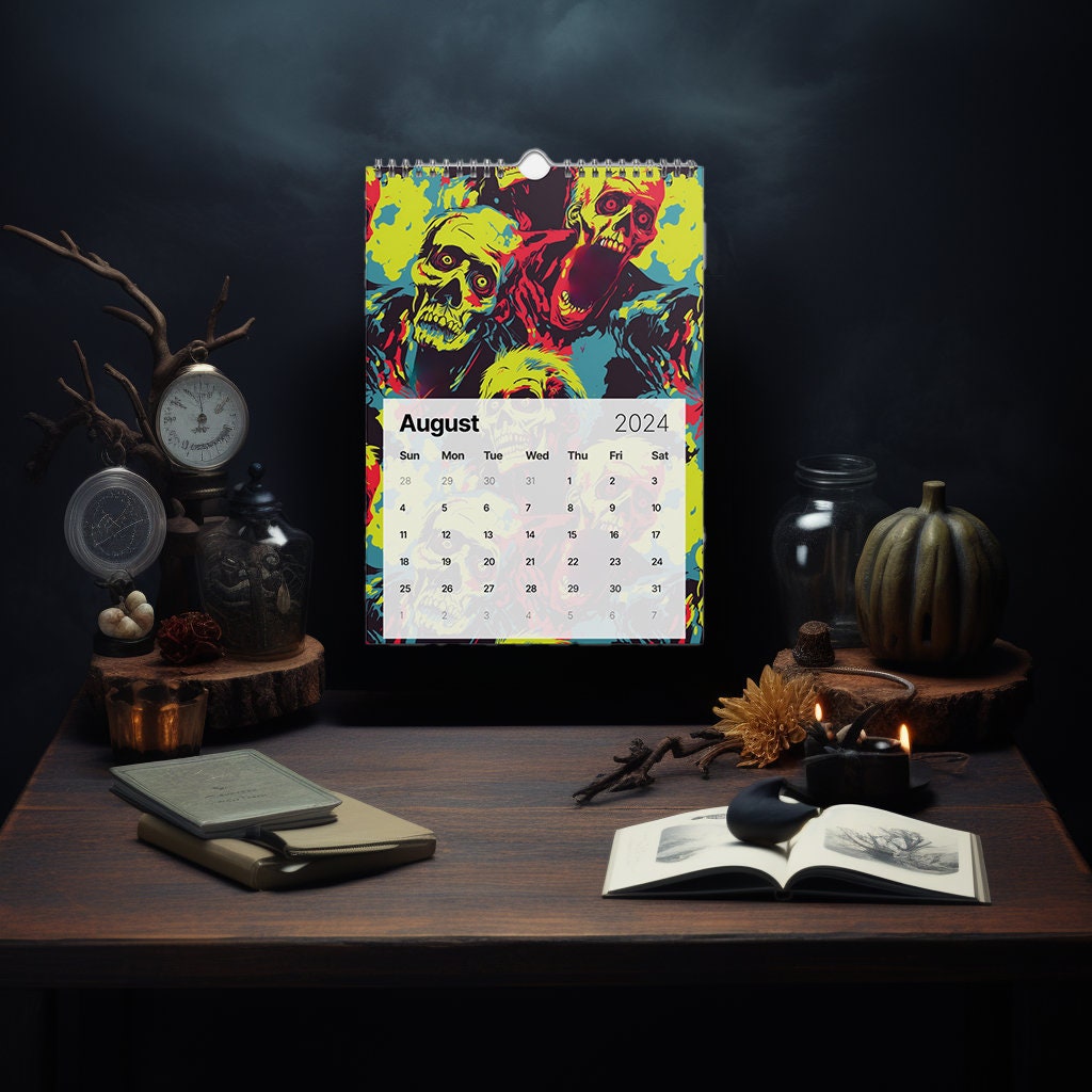 2024 Calendar With Colorful Bizarre Zombie Patterns Creepy Wall Art ...