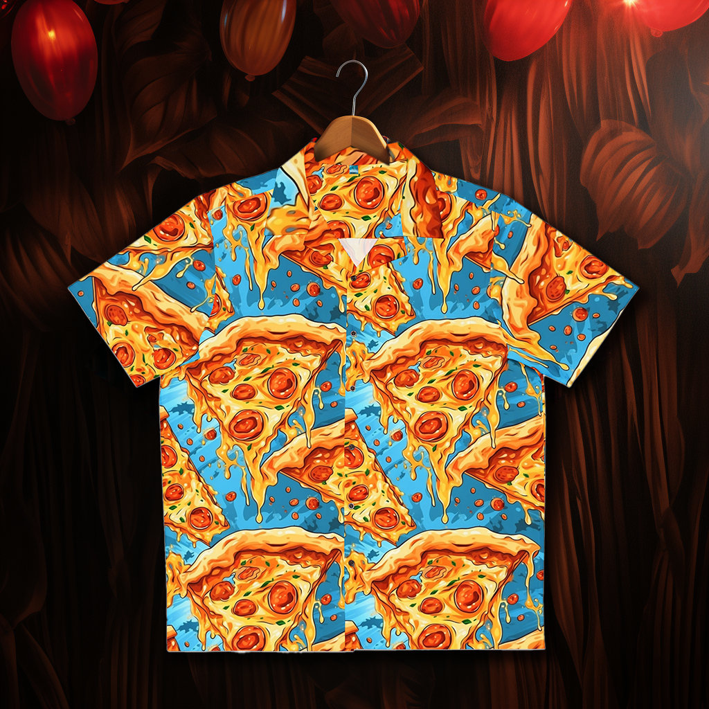Abstract Exploding Pizza Hawaiian Shirt Whimsical Foodie Design Unique ...