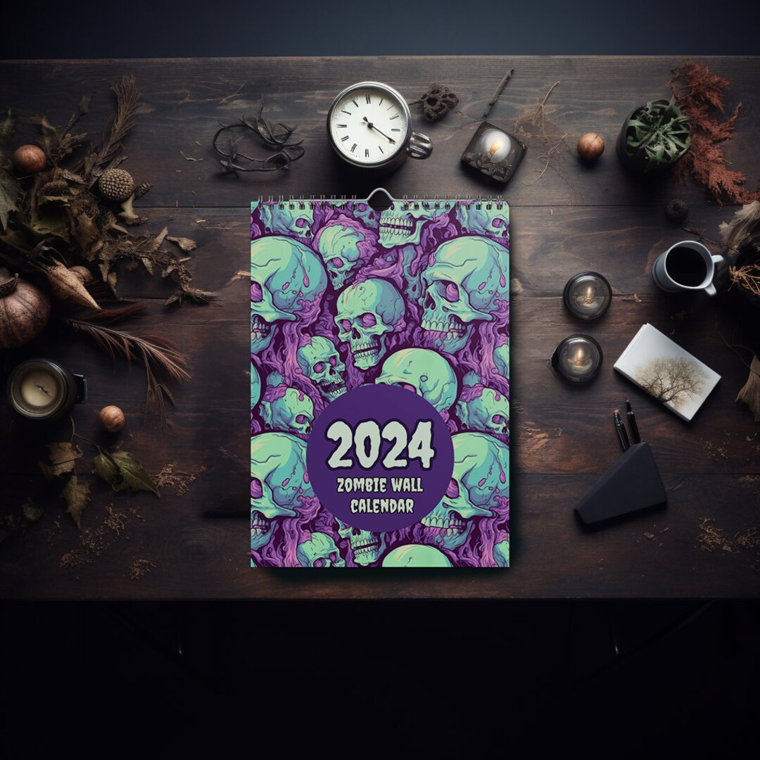 2024 Calendar With Colorful Bizarre Zombie Patterns Creepy Wall Art ...