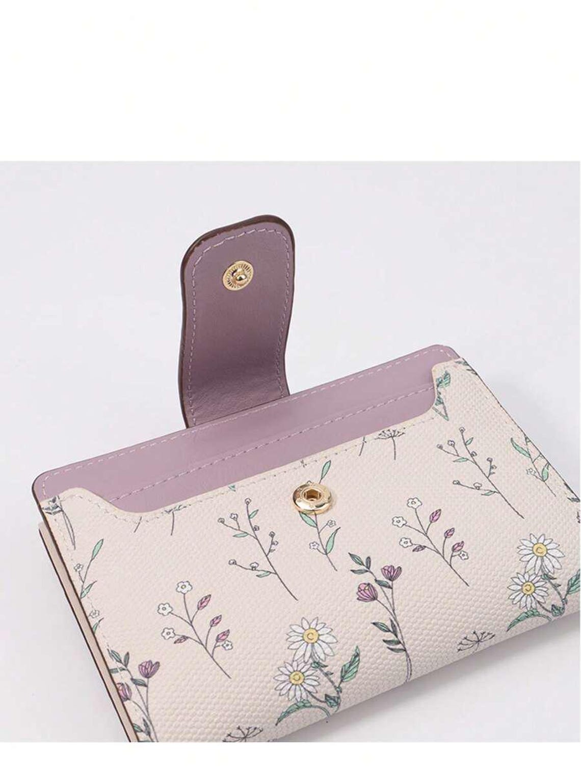 Suphiar Leaf Metal Button Bifold Wallet Minimalist and Practical Multi ...