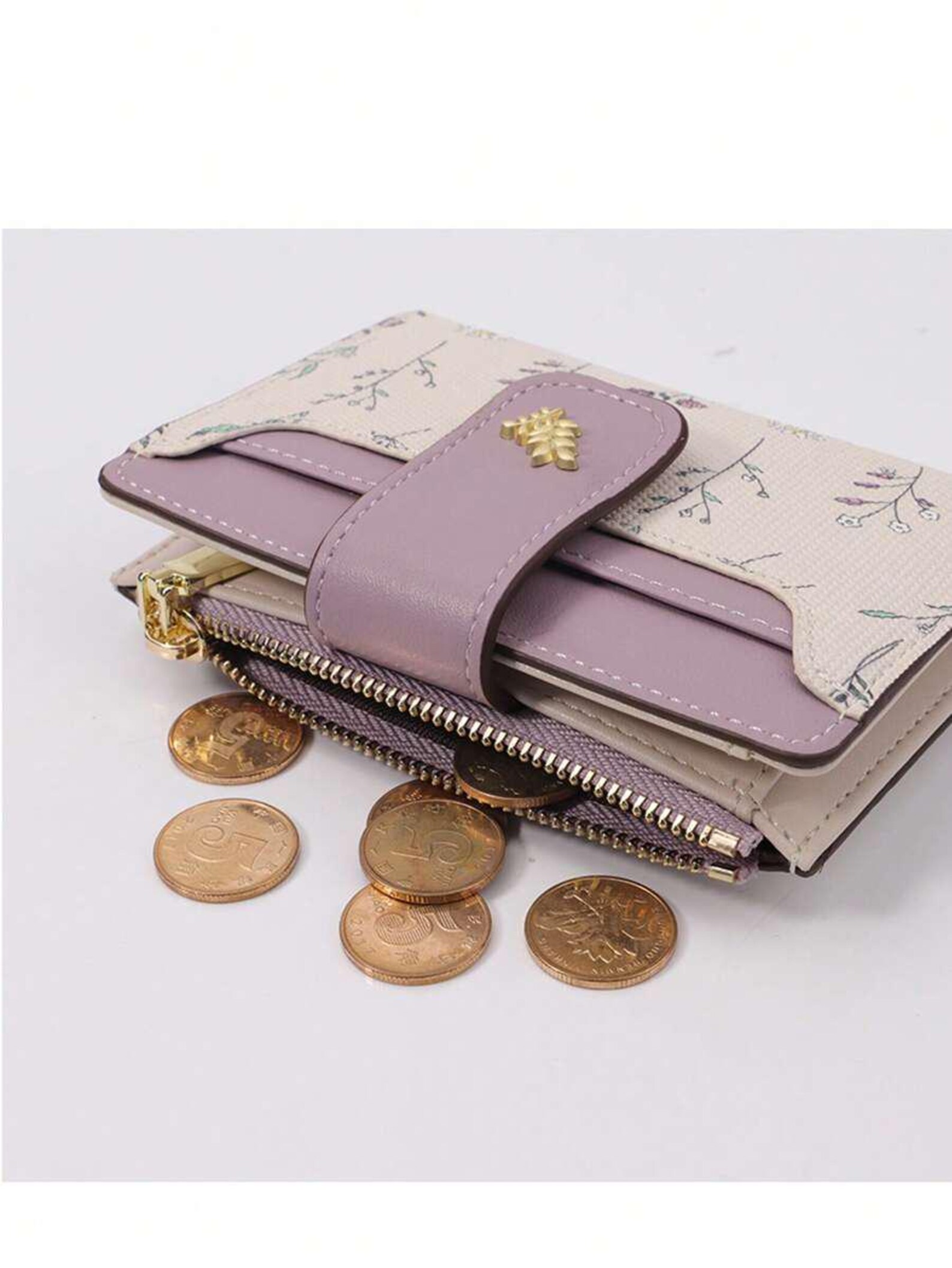 Suphiar Leaf Metal Button Bifold Wallet Minimalist and Practical Multi ...