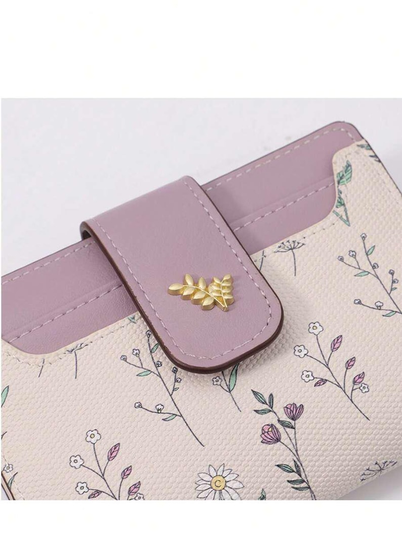 Suphiar Leaf Metal Button Bifold Wallet Minimalist and Practical Multi ...
