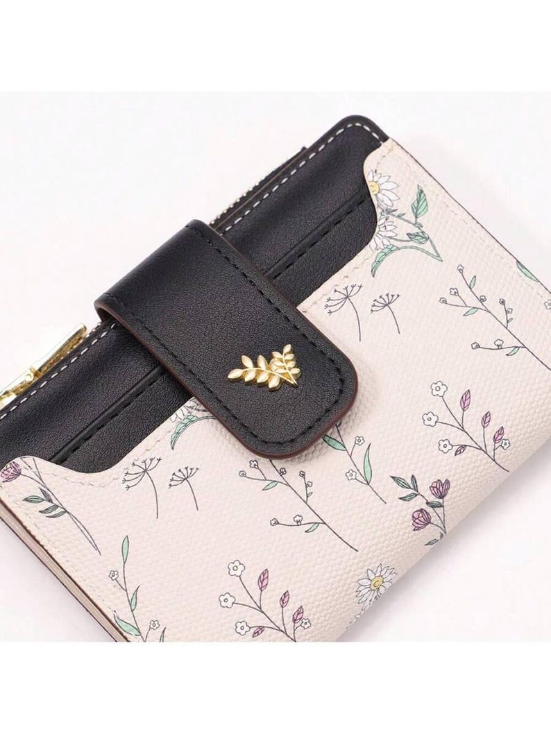 Suphiar Leaf Metal Button Bifold Wallet Minimalist and Practical Multi ...