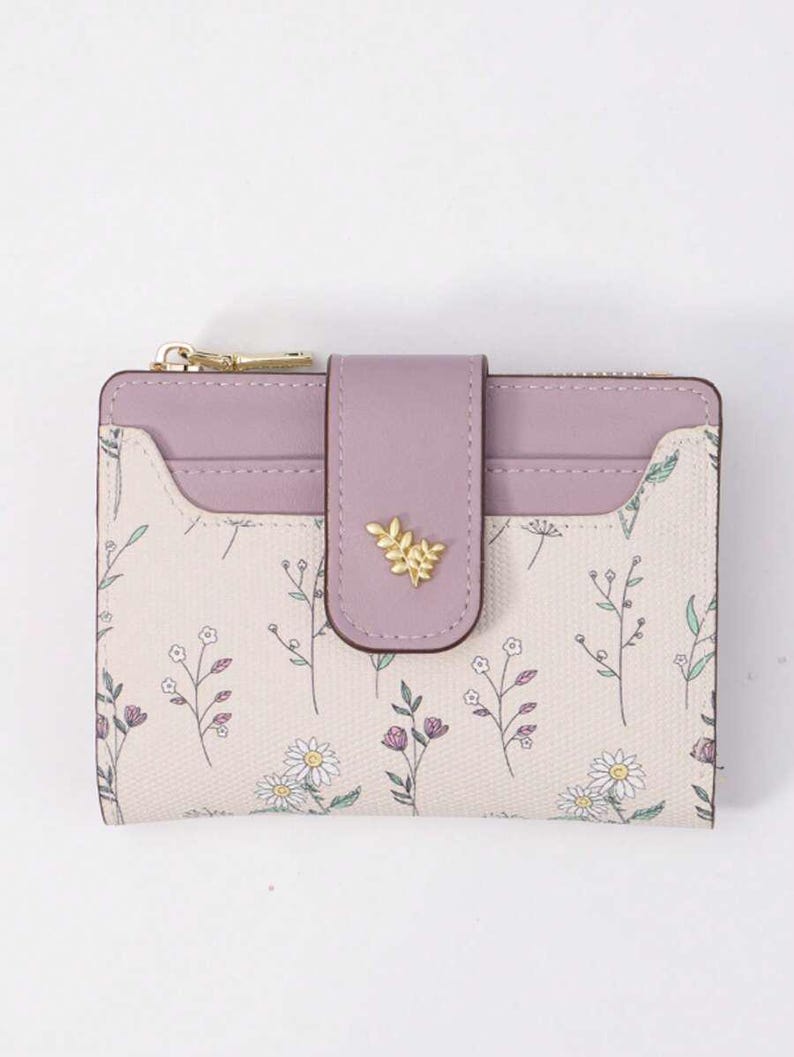 Suphiar Leaf Metal Button Bifold Wallet Minimalist and Practical Multi ...