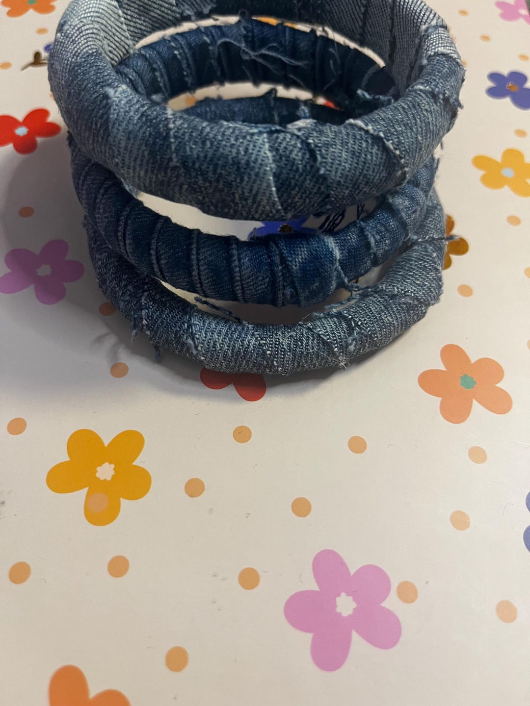 Handmade Upcycled Denim Bangle Bracelet – Stackable Set - Etsy