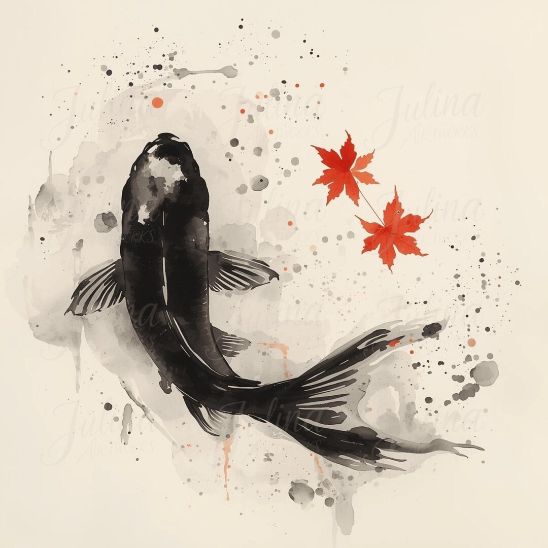 12 Koi Sumi-e Aquarell Clipart, Japanese Koi Fish Ink Painting, Zen ...