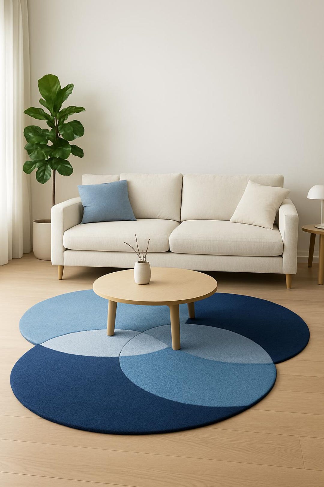 Modern Blue Circle Rug – Overlapping Round Geometric Carpet for Living ...