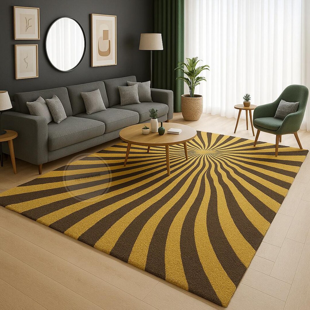 Hand Tufted Wool Sunburst Rug | Modern Optical Illusion Carpet - Etsy