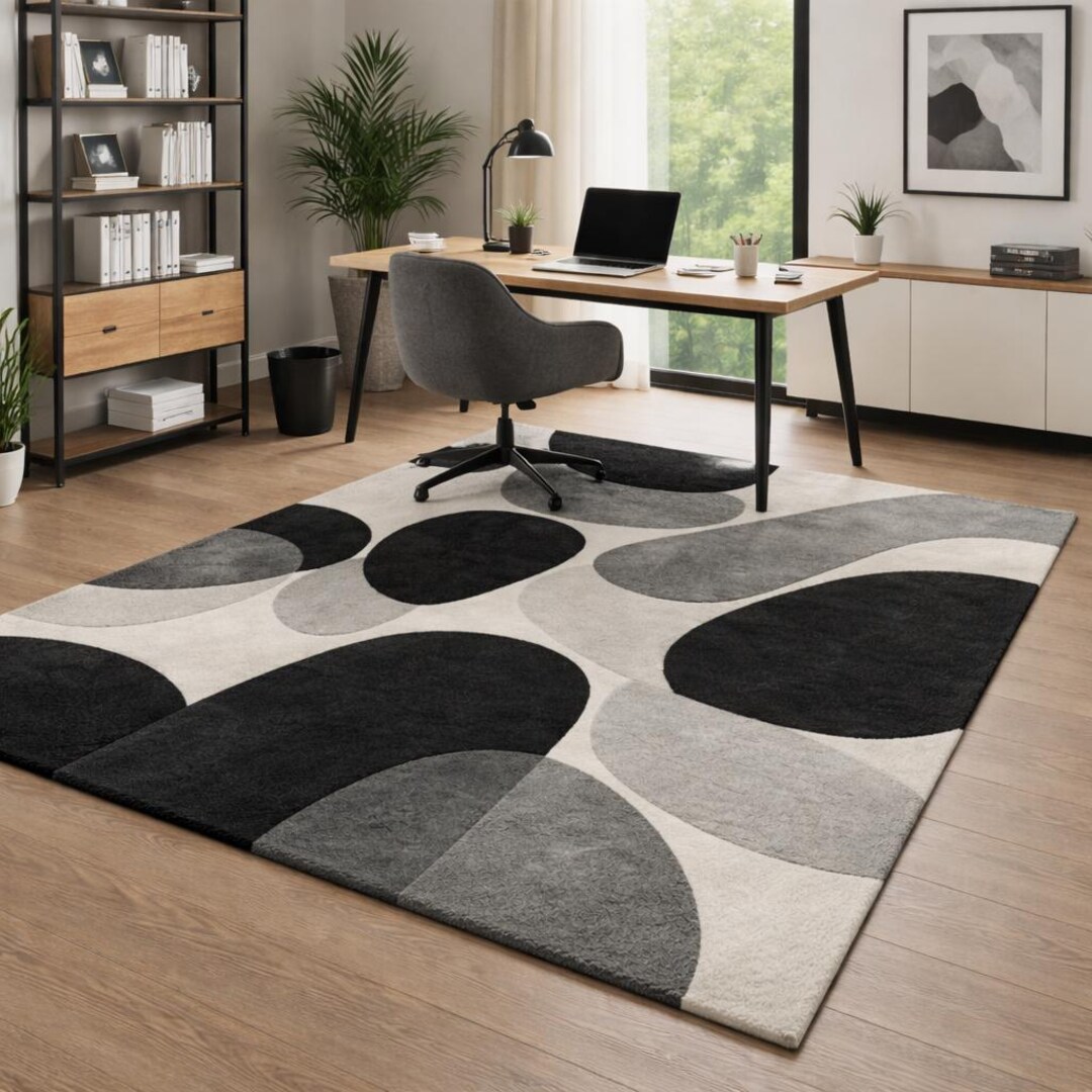 Modern Abstract Area Rug Black Grey Cream | Handmade Look Contemporary ...