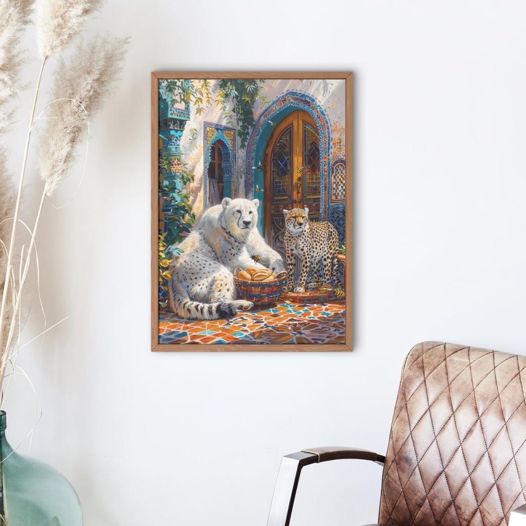 Bear and Cheetah Wall Art – Moroccan Courtyard Digital Print ...