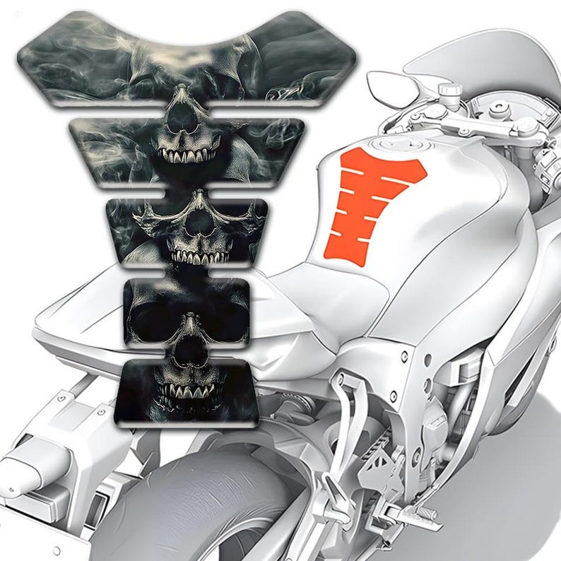 Skull Motorcycle Tank Pad – Custom 3D Resin Gel Protector | Universal ...