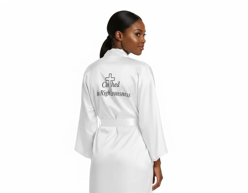 White Silk Kimono Robe: Christian Cross Design, Bell Sleeves - Etsy