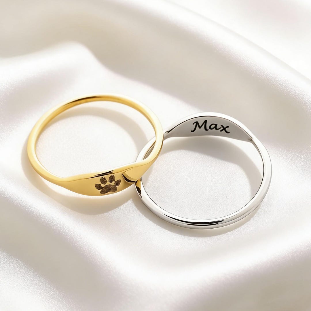 Personalized Pet Paw Ring, Engraved Name Ring, Minimalist Dog Ring ...