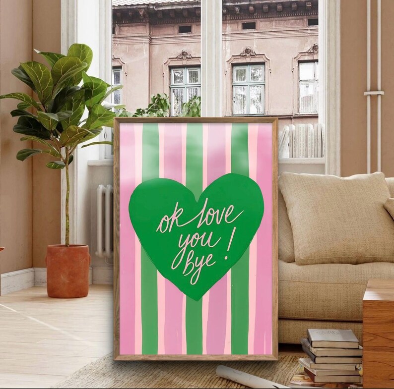 Olivia Dean Quote Poster Love You Bye Print, Retro Heart Stripes Poster ...