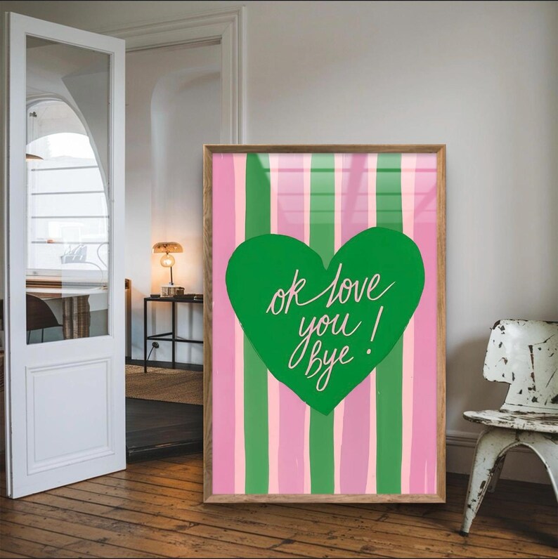 Olivia Dean Quote Poster Love You Bye Print, Retro Heart Stripes Poster ...