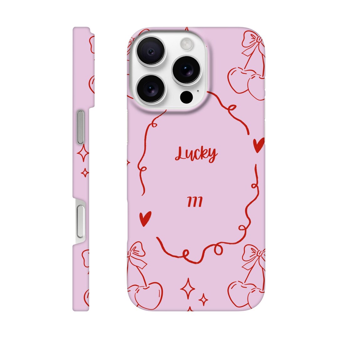 Whimsical Red & Pink Hand-drawn Lucky Phone Case - Handmade Unique ...
